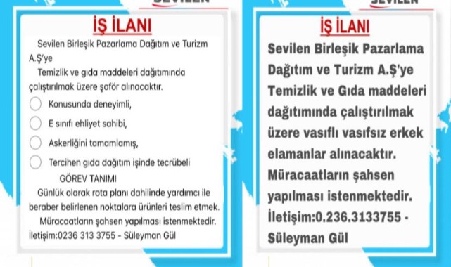 İş İlanı - Turgutlu Yankı